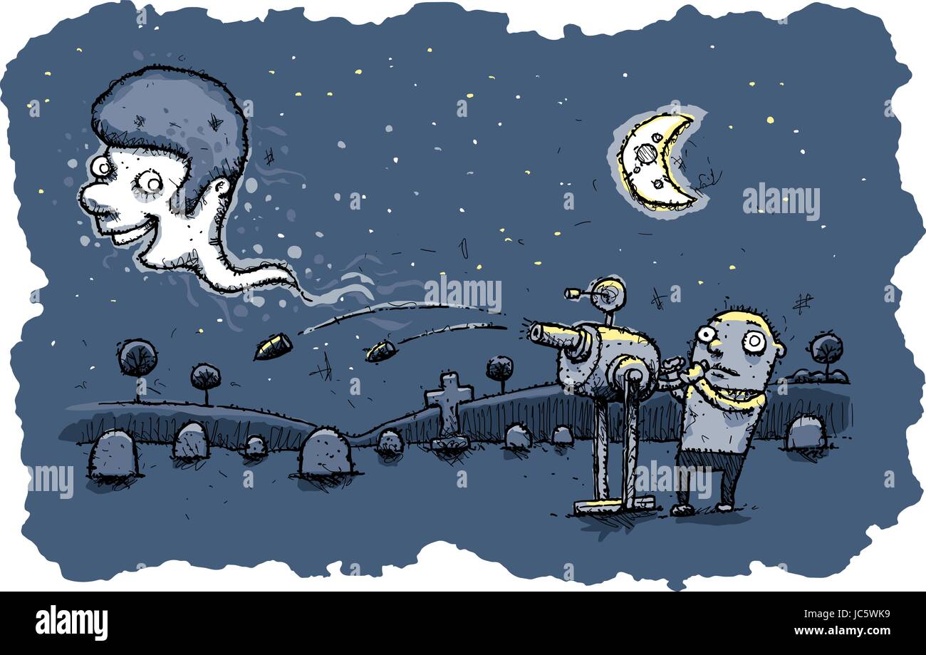 A cartoon ghost escaps from a man shooting a ghost gun Stock Vector ...