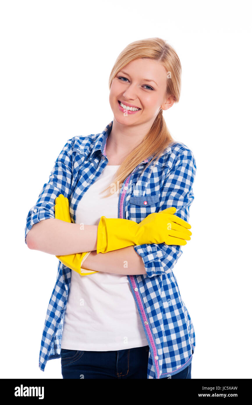Portrait of smiling beautiful female cleaner Stock Photo - Alamy