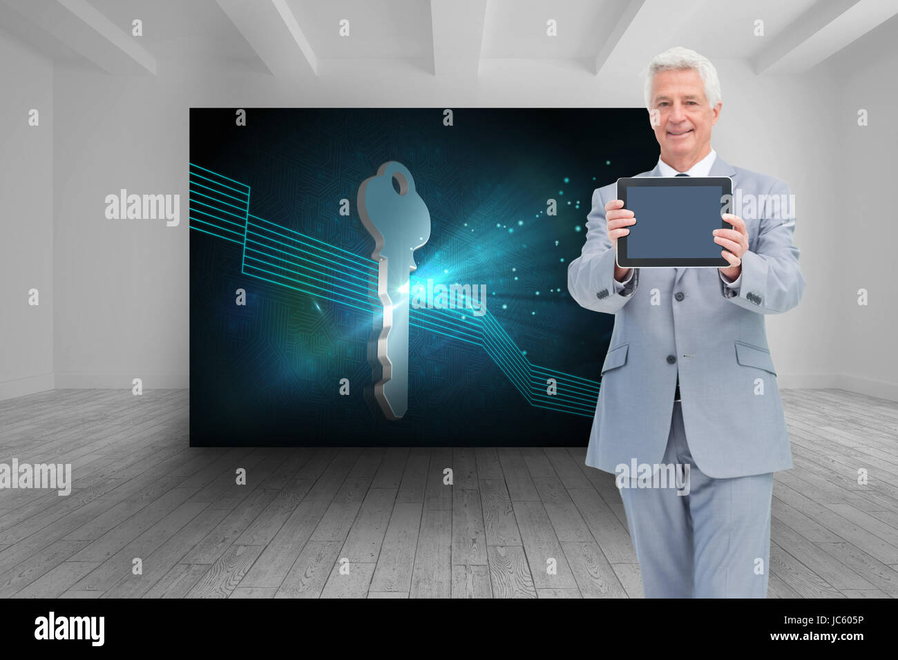 Composite image of boss showing a touch pad screen Stock Photo - Alamy