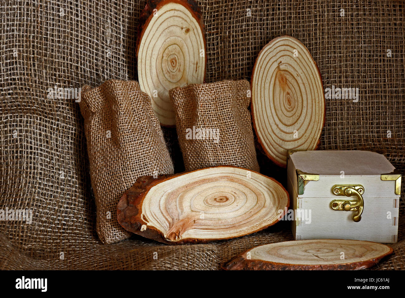 A still life image of sections of wood and rag bags Stock Photo - Alamy