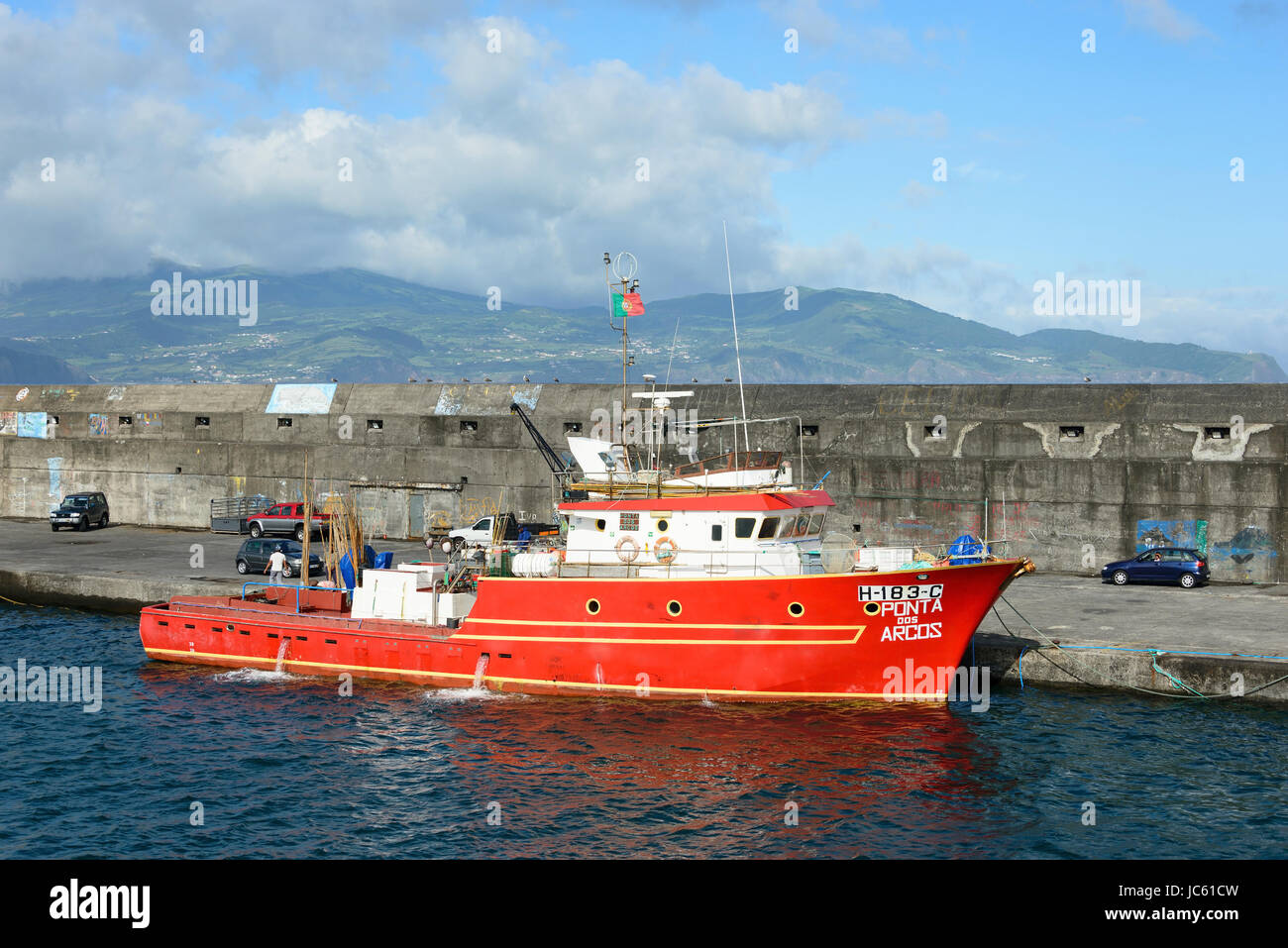 Ship, harbour, Madalena do Pico, Pico, the Azores, Portugal, Schiff ...