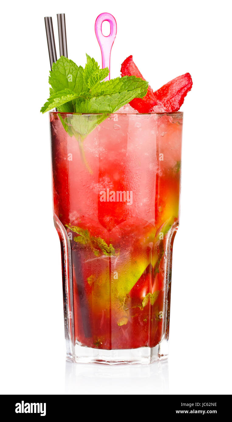 Mojito cocktail with lime fruits and mint isolated on white background ...