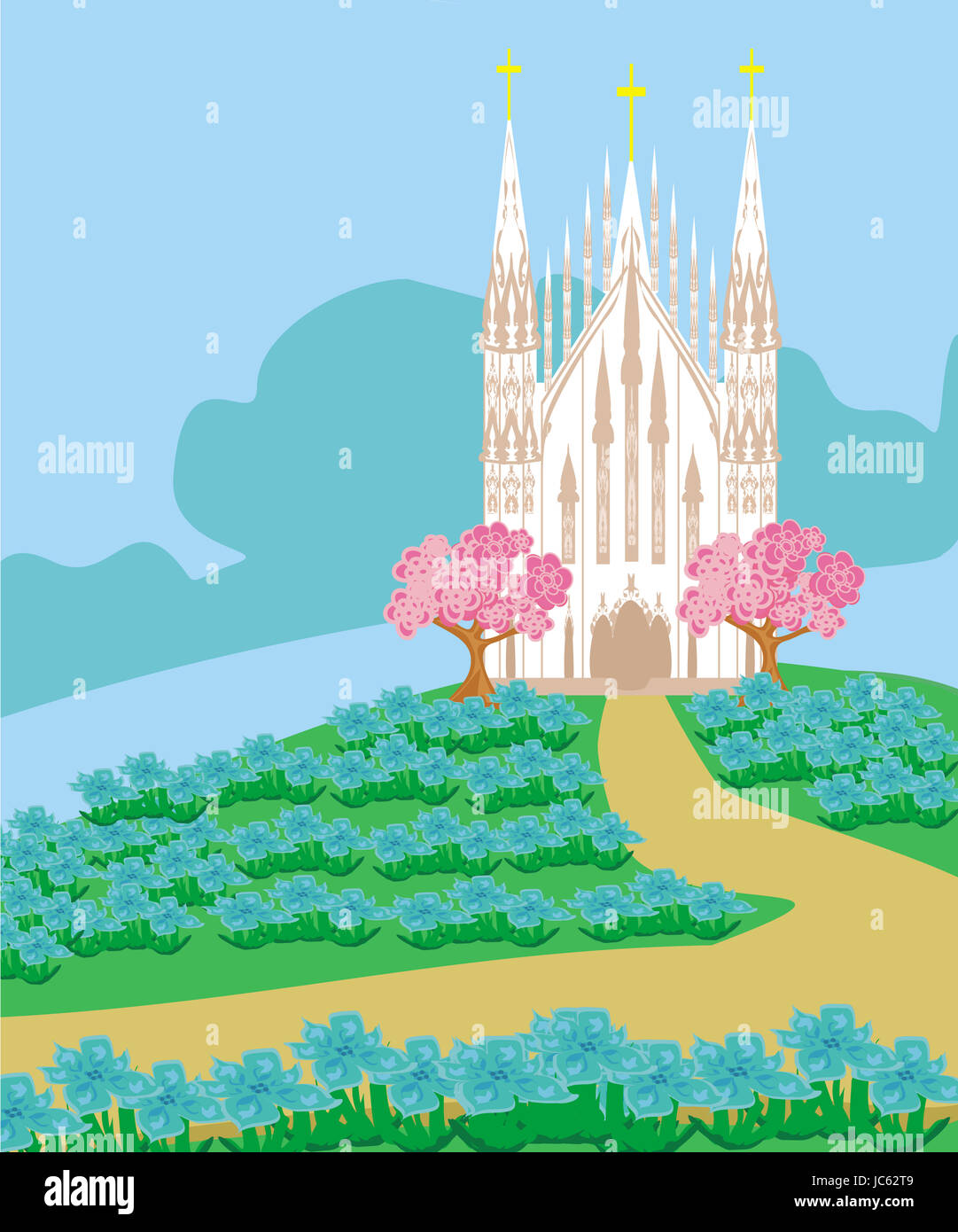 landscape with a beautiful Catholic church Stock Photo - Alamy