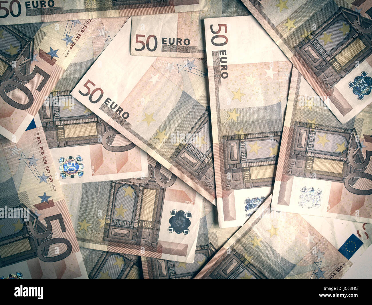 Vintage looking Range of 50 Euro banknotes useful as a background Stock ...
