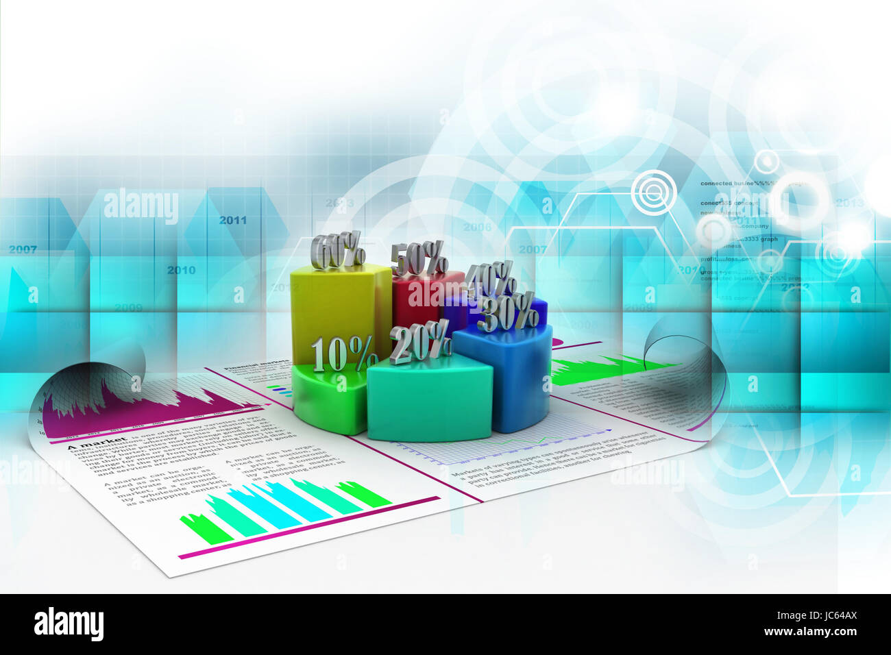 Business report and pie chart with growth percentage Stock Photo - Alamy
