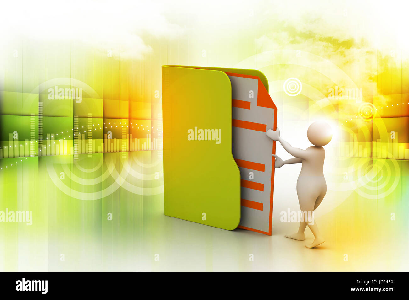 3d man inserting the file in folder Stock Photo - Alamy