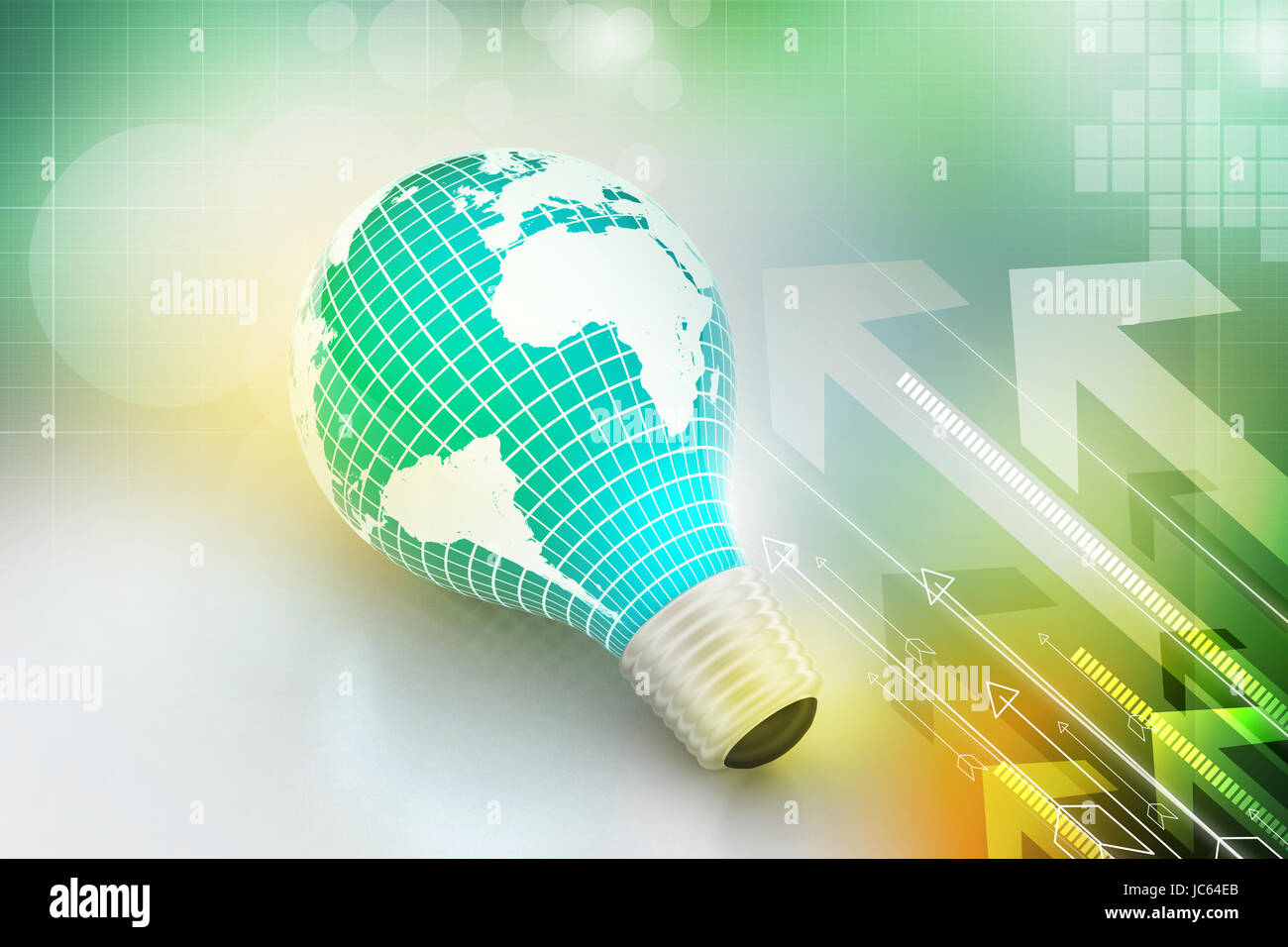 an electric light bulb with a world map Stock Photo - Alamy