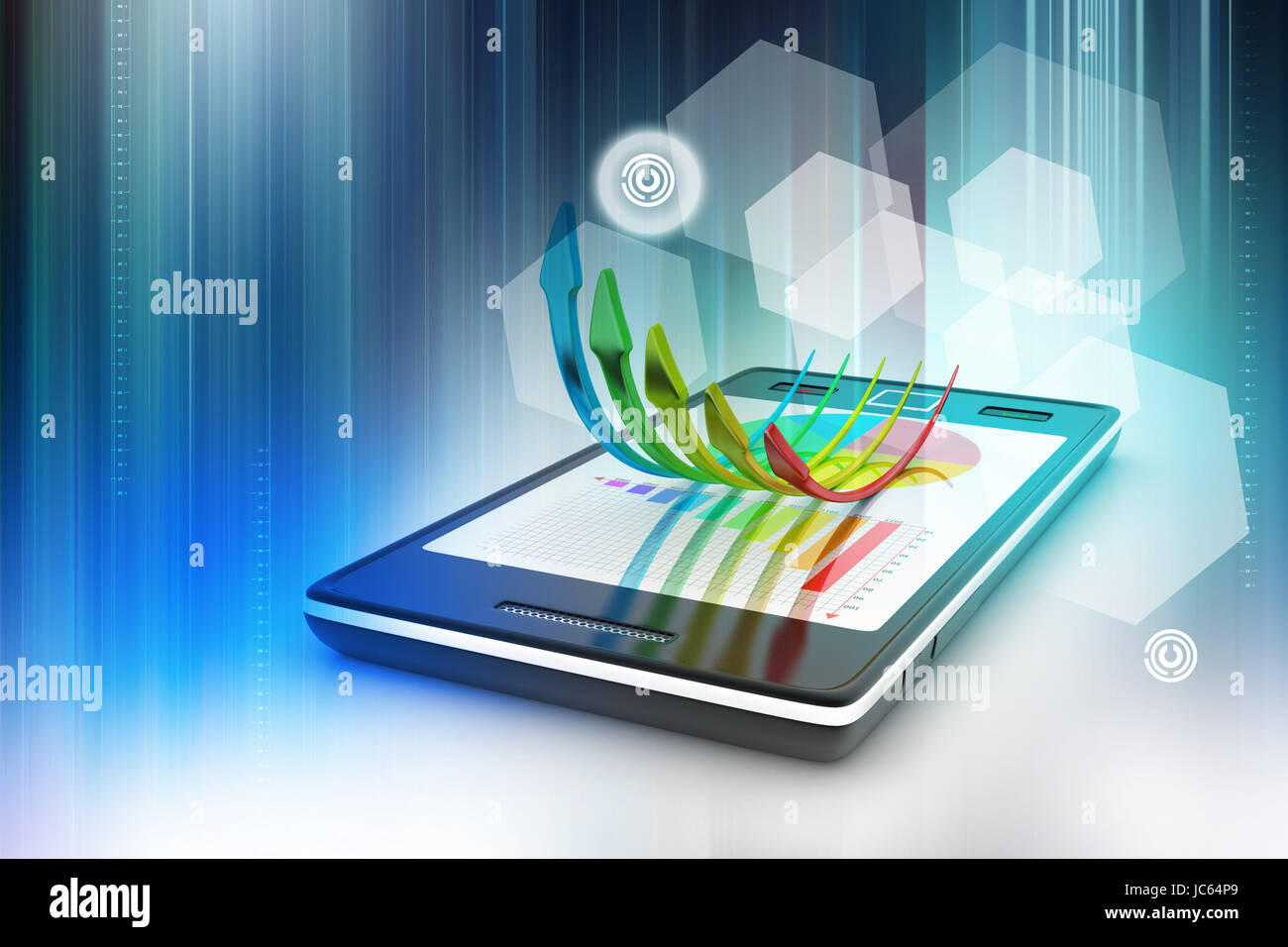 Smart phone showing a growth graph and a pie chart Stock Photo - Alamy