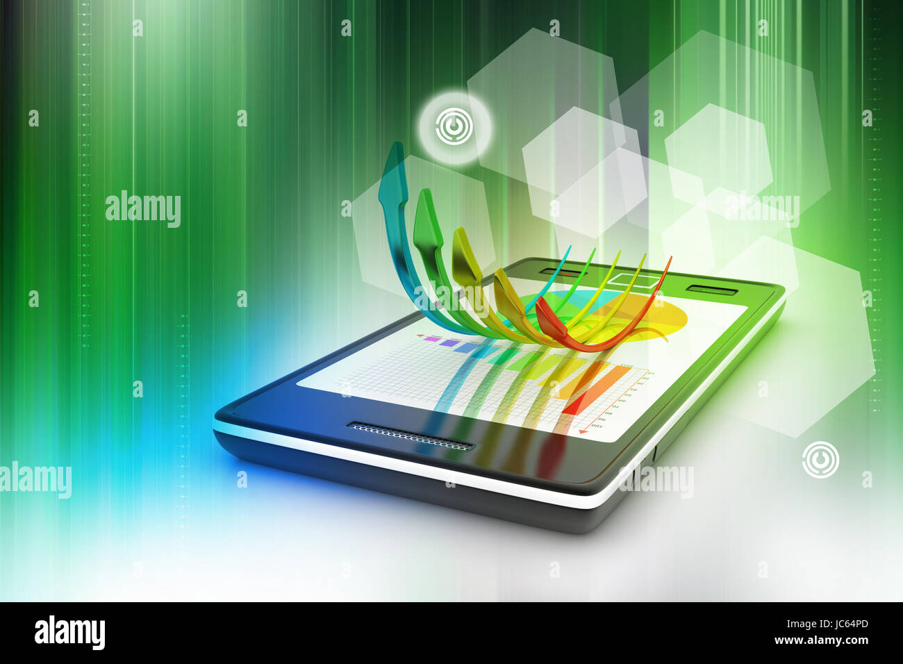 Smart phone showing a growth graph and a pie chart Stock Photo - Alamy