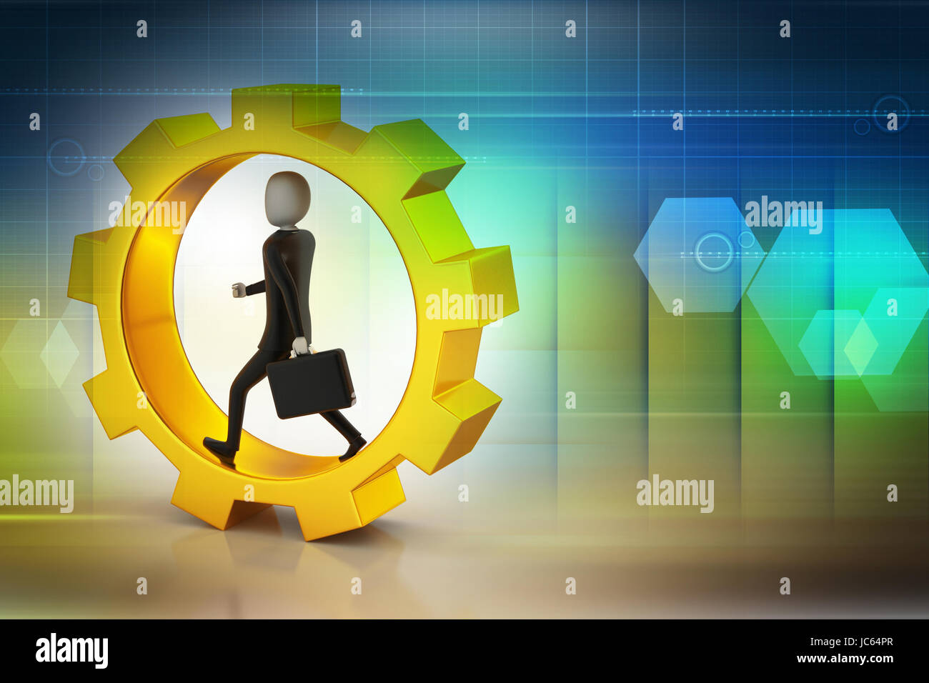 Business man running in gear wheels Stock Photo - Alamy