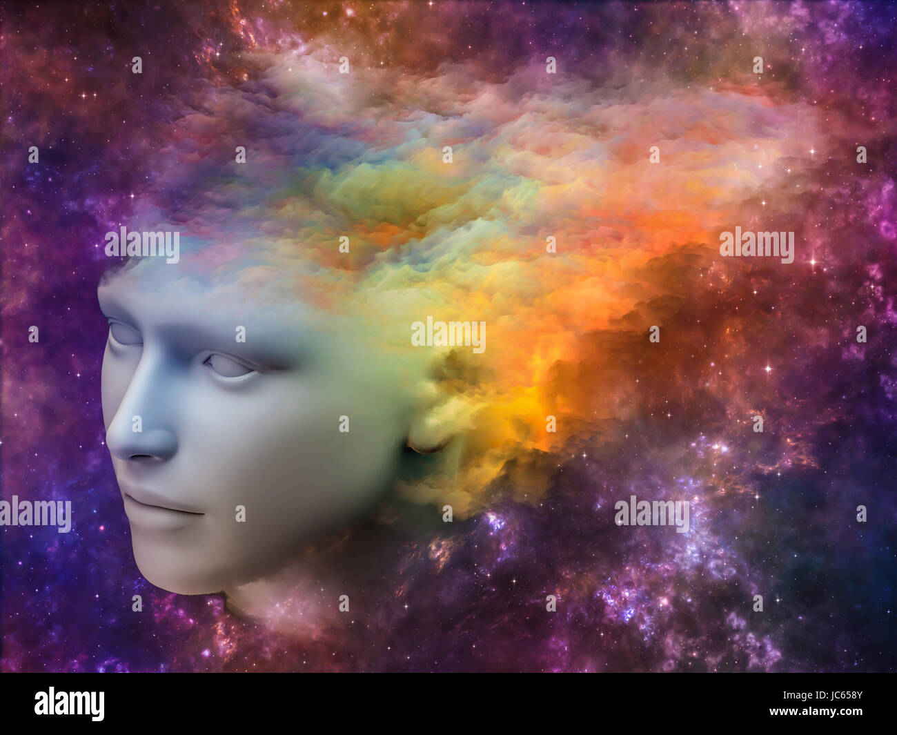 Colorful Mind series. Backdrop of human head and fractal colors on the ...