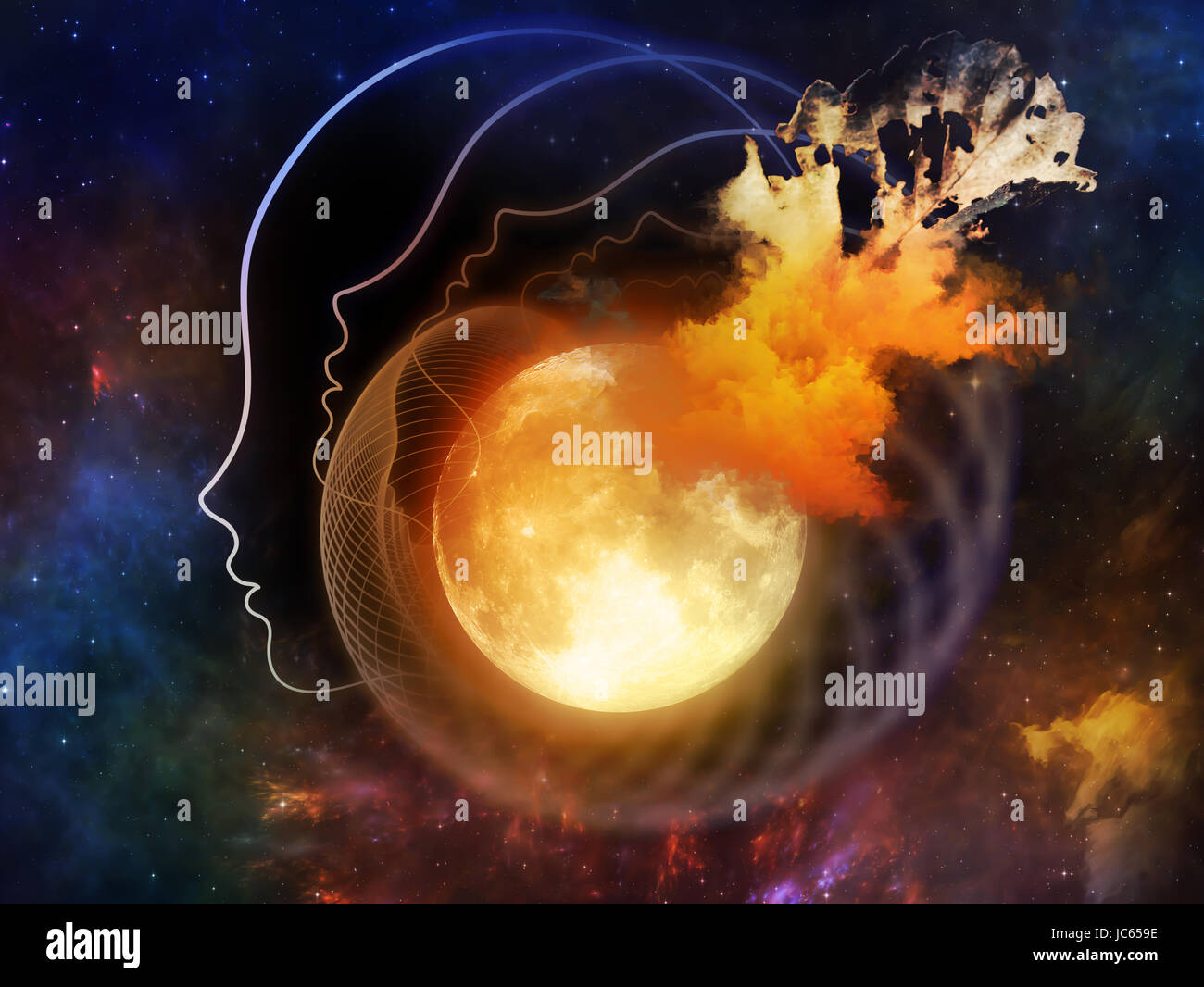 Inner Moon series. Composition of moon, human profile and design ...