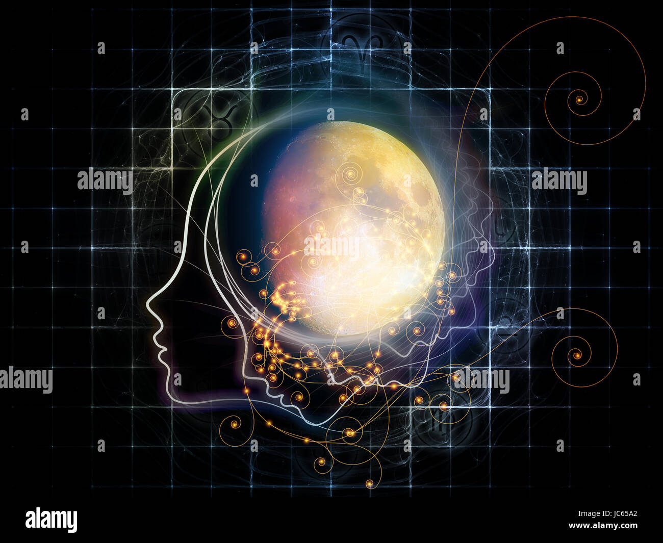 Inner Moon series. Background design of moon, human profile and ...