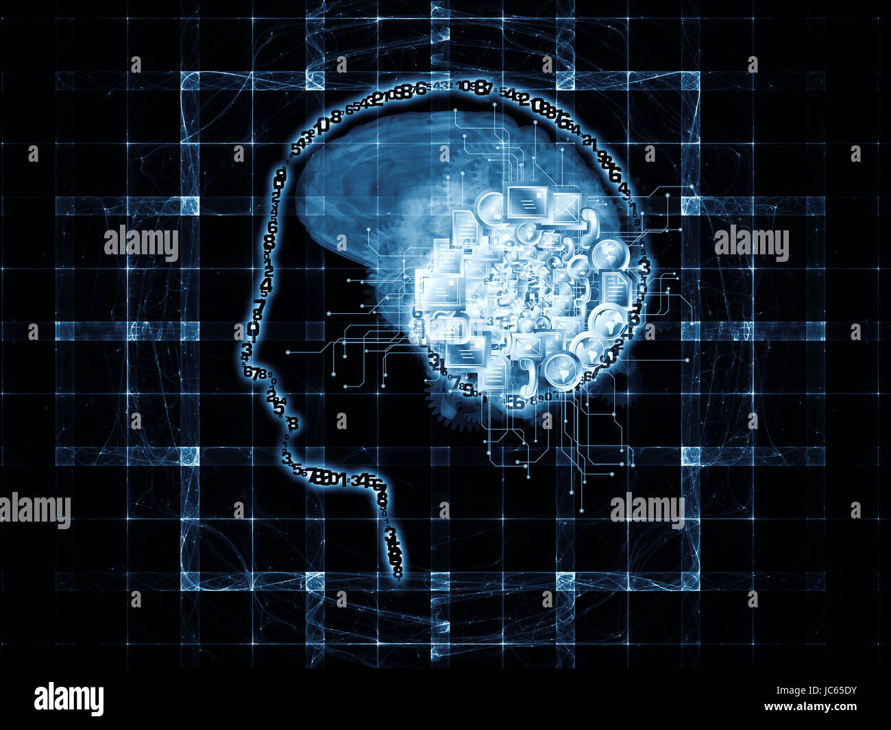 Human Mind series. Graphic composition of brain, human outlines and ...