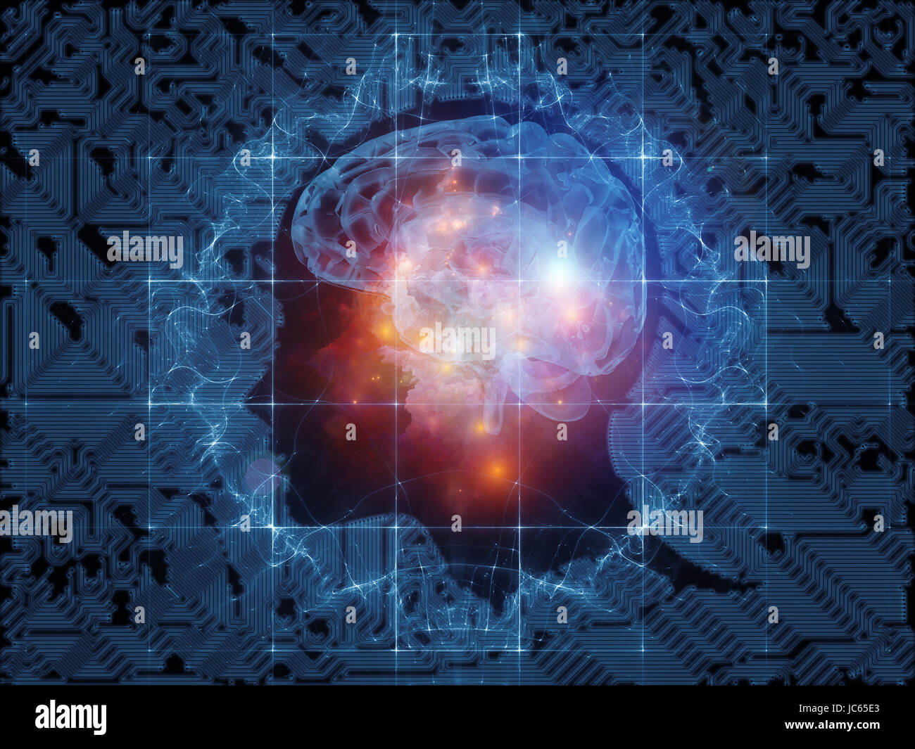 Human Mind series. Abstract arrangement of brain, human outlines and ...