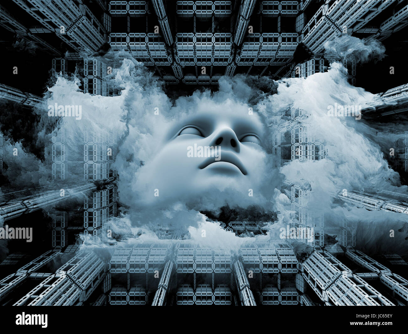 Anthropocentric series. Backdrop of human face and design elements on ...