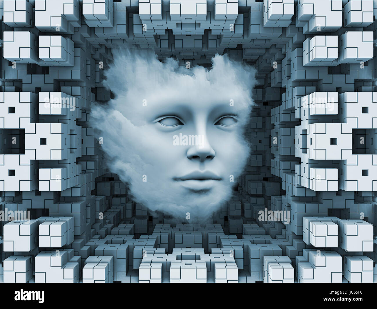 Anthropocentric series. Backdrop of human face and design elements on ...