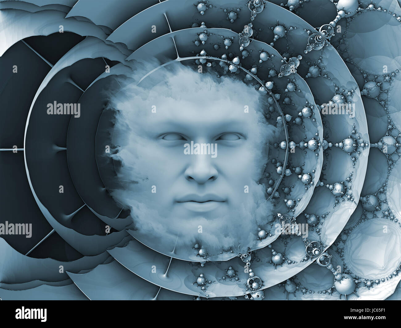 Anthropocentric series. Backdrop composed of human face and design ...