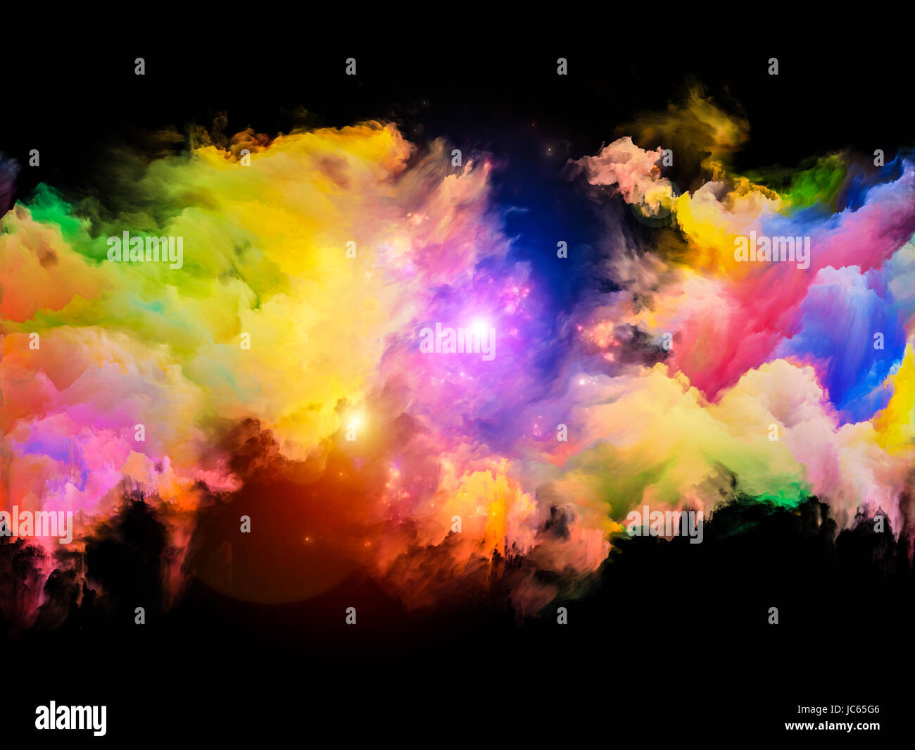 Colors in Space series. Design composed of colorful clouds and space ...