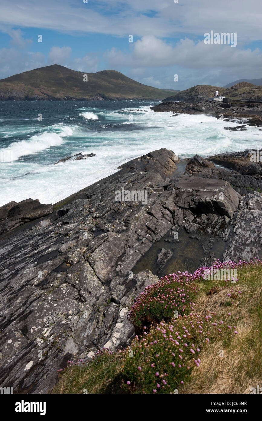 Scenery with the lighthouse of Valentia, Valentia Iceland, The Skellig ...