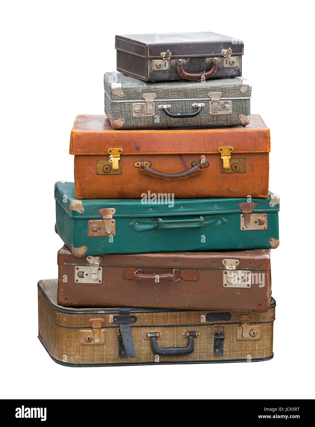 Stack of vintage luggage suitcase isolated included clipping path Stock ...