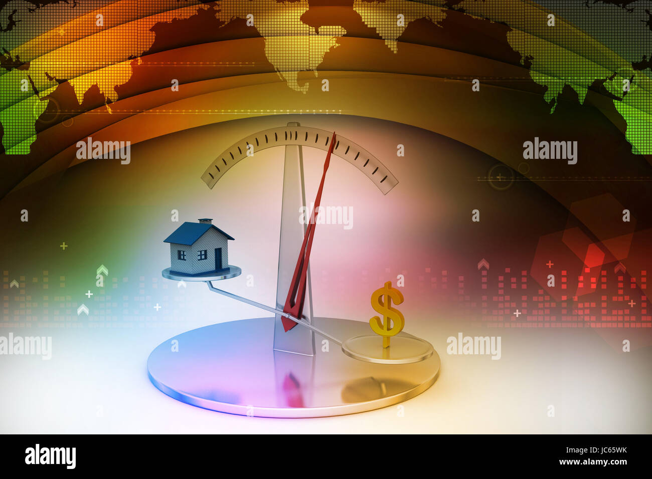 House and dollar sign on scale Stock Photo - Alamy