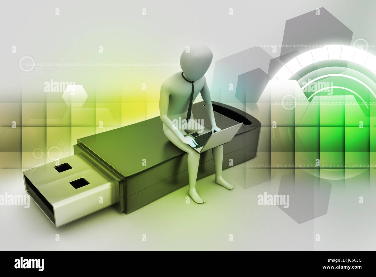 3d man and laptop sitting usb Stock Photo - Alamy
