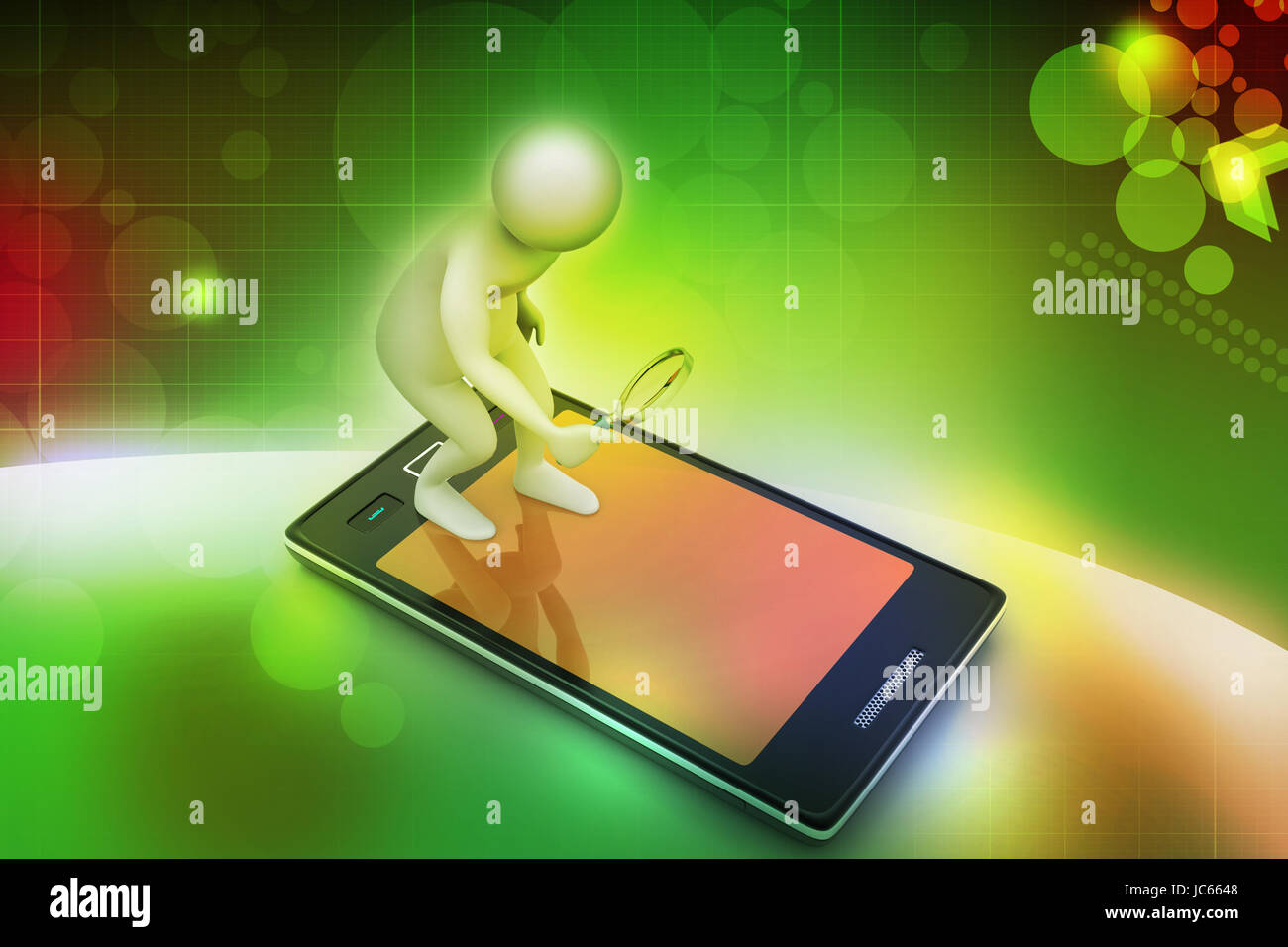 3d man analysing the tablet through magnifier Stock Photo - Alamy