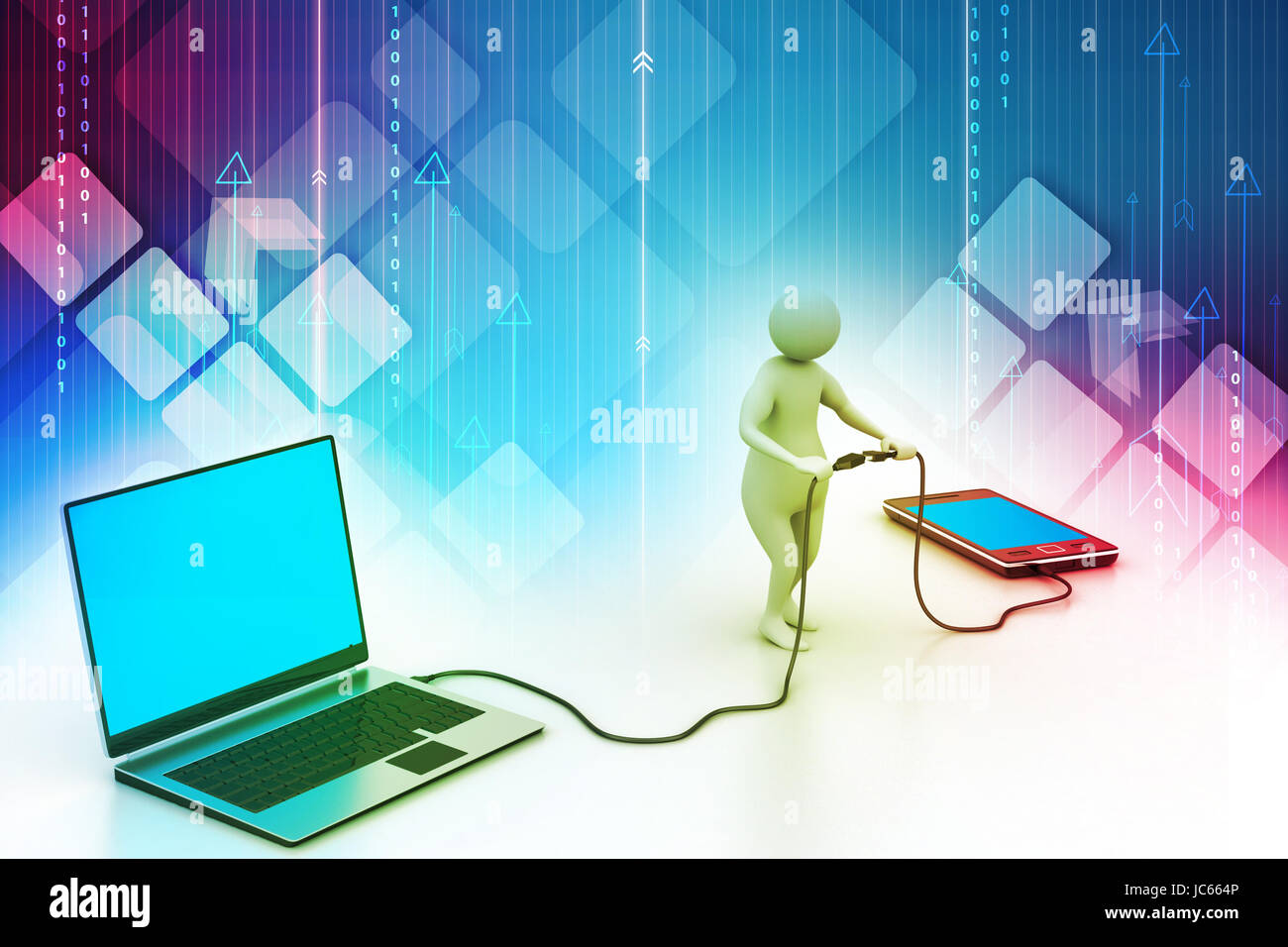 3d man connecting laptop and mobile Stock Photo - Alamy