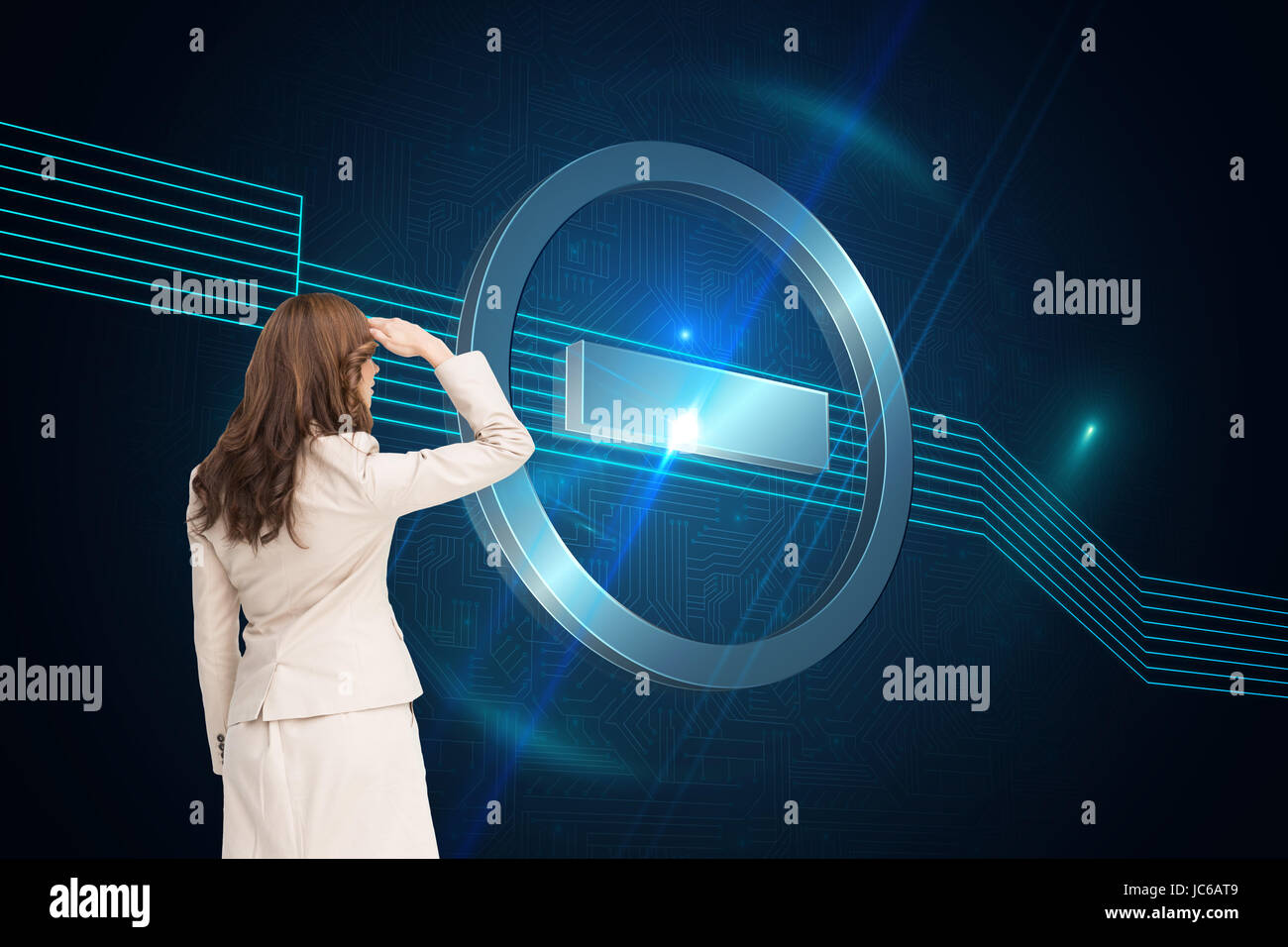Composite image of rear view of young businesswoman looking away Stock ...