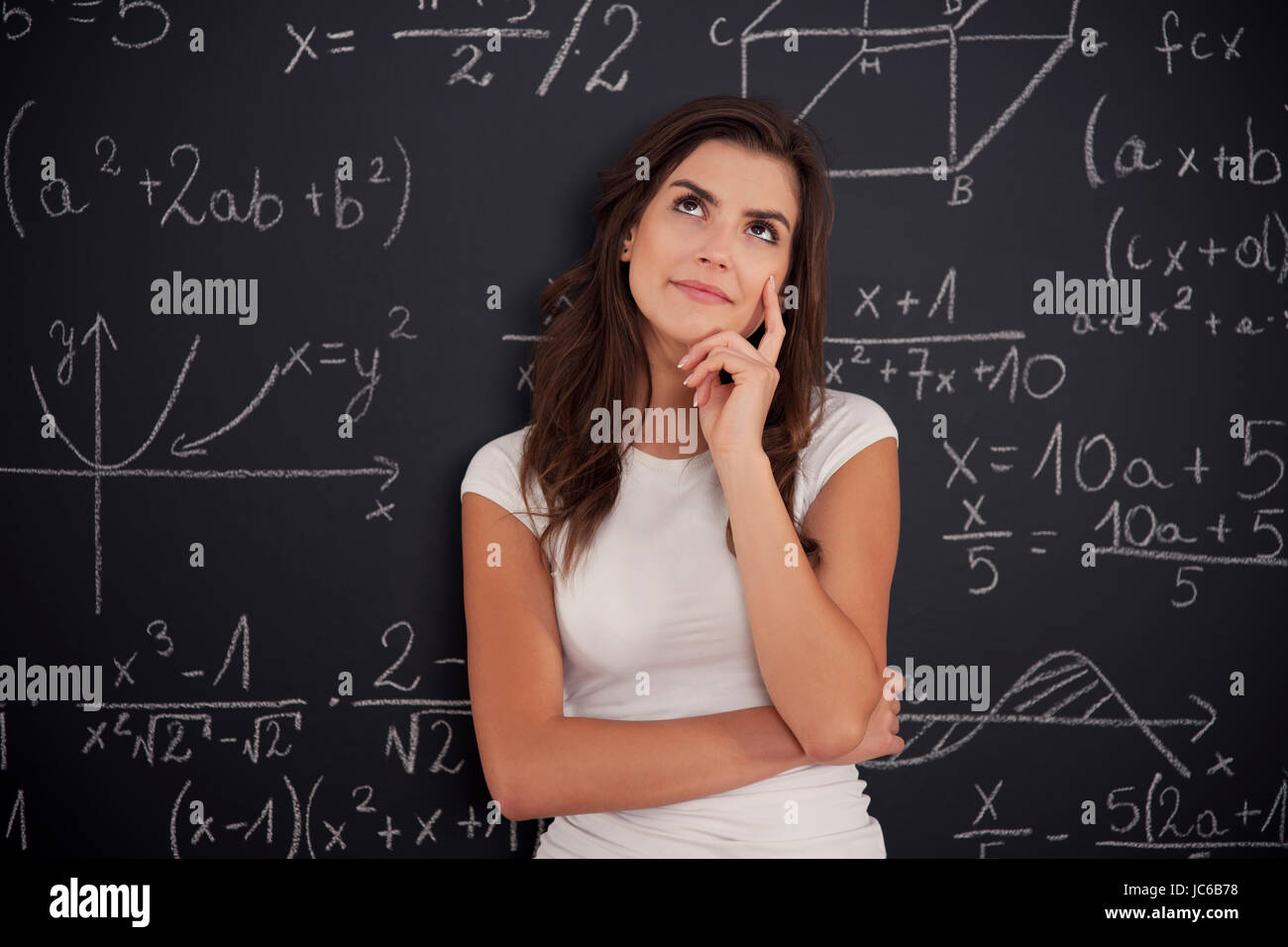 Female student thinking about mathematics problem Stock Photo - Alamy