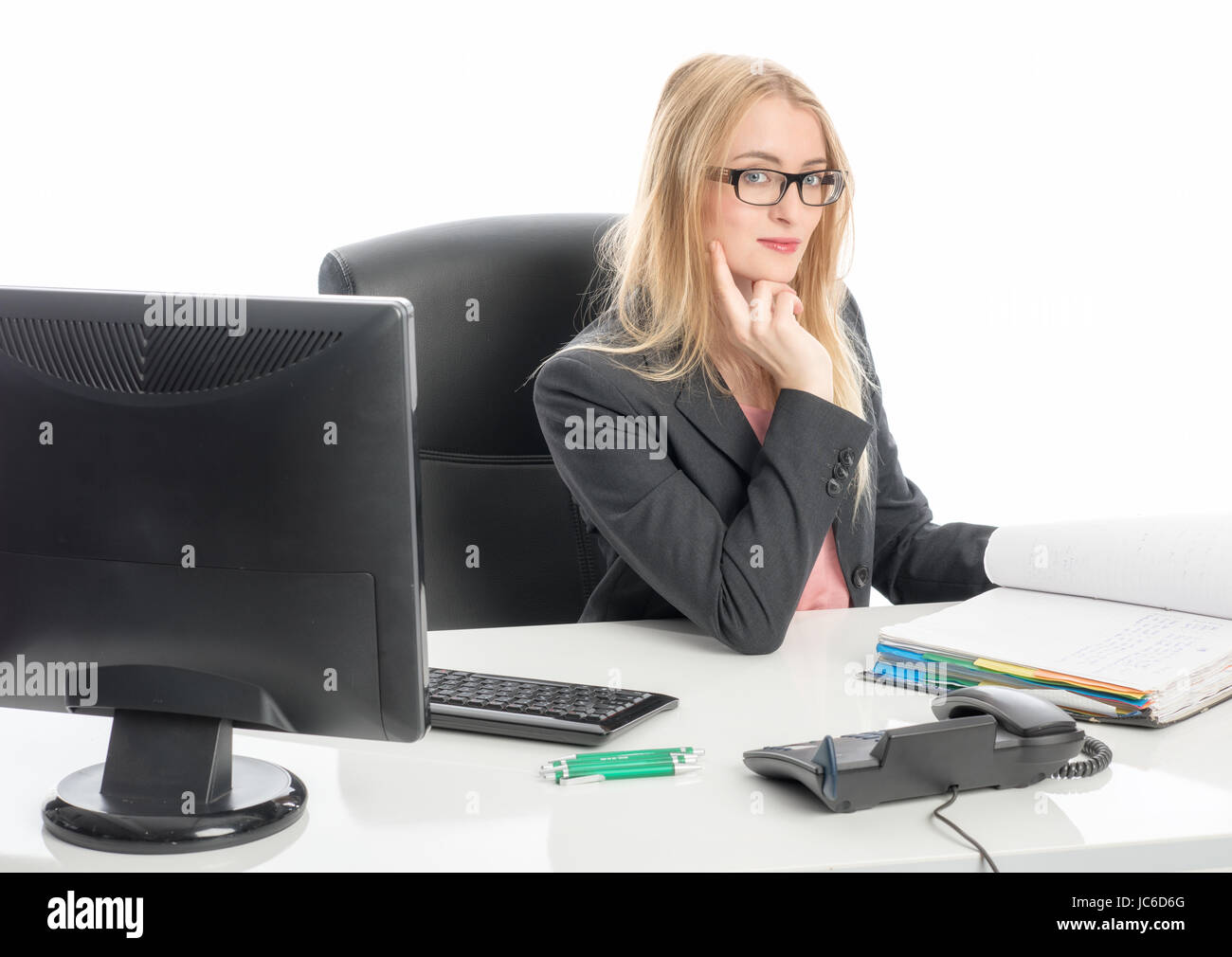 businesswoman at desk Stock Photo - Alamy