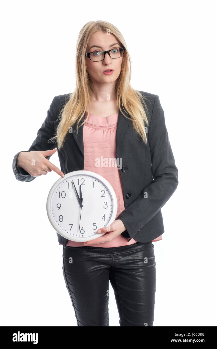 Business woman clock concern hi-res stock photography and images - Alamy