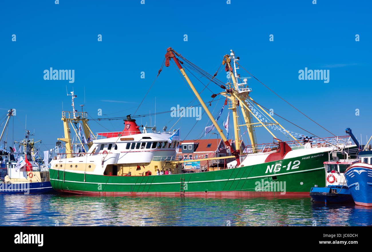 dutch fishing boats in the Urk harbor. Urk has by far the largest ...