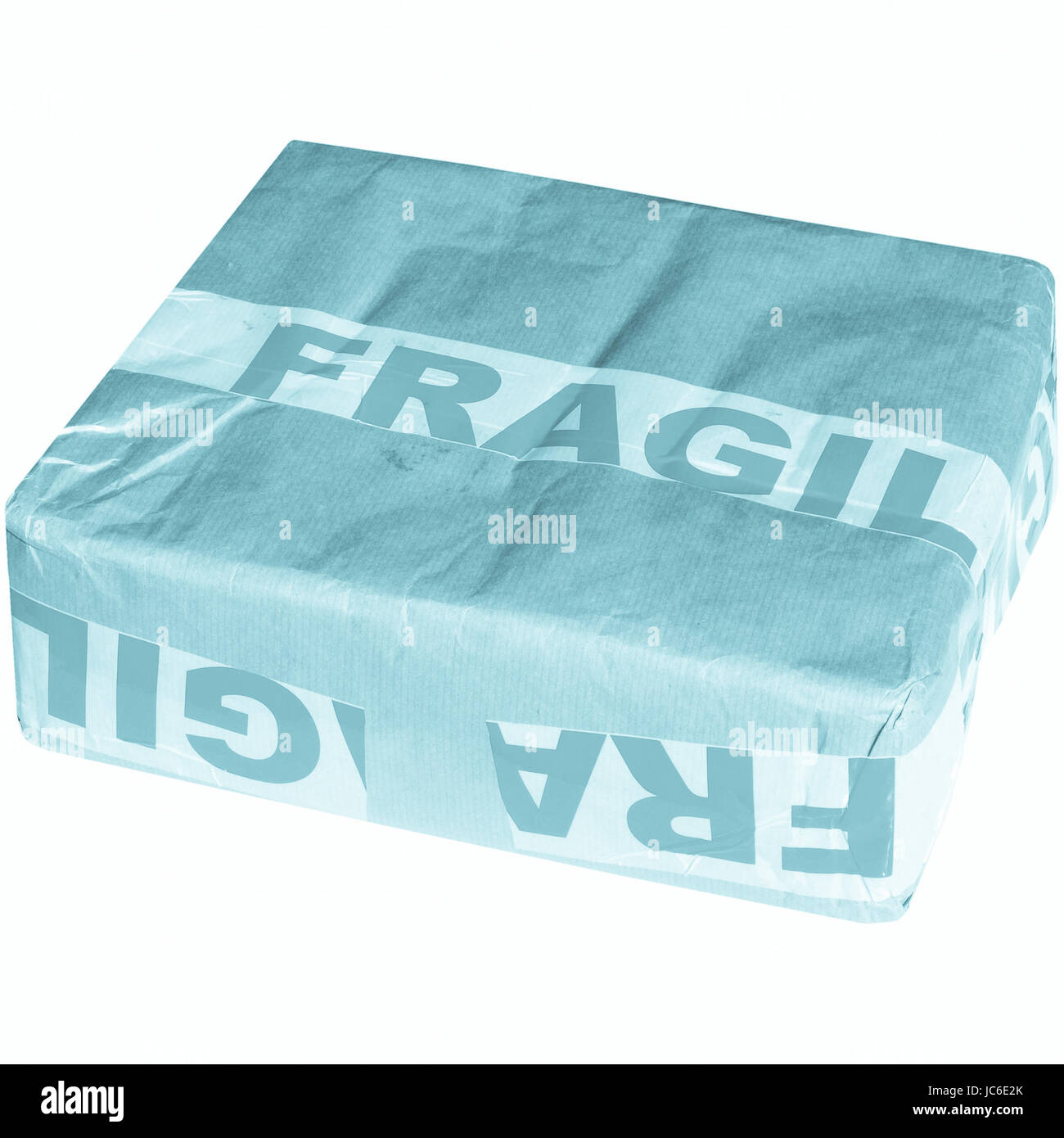 Fragile corrugated cardboard packet isolated on white - cool cyanotype Stock Photo - Alamy