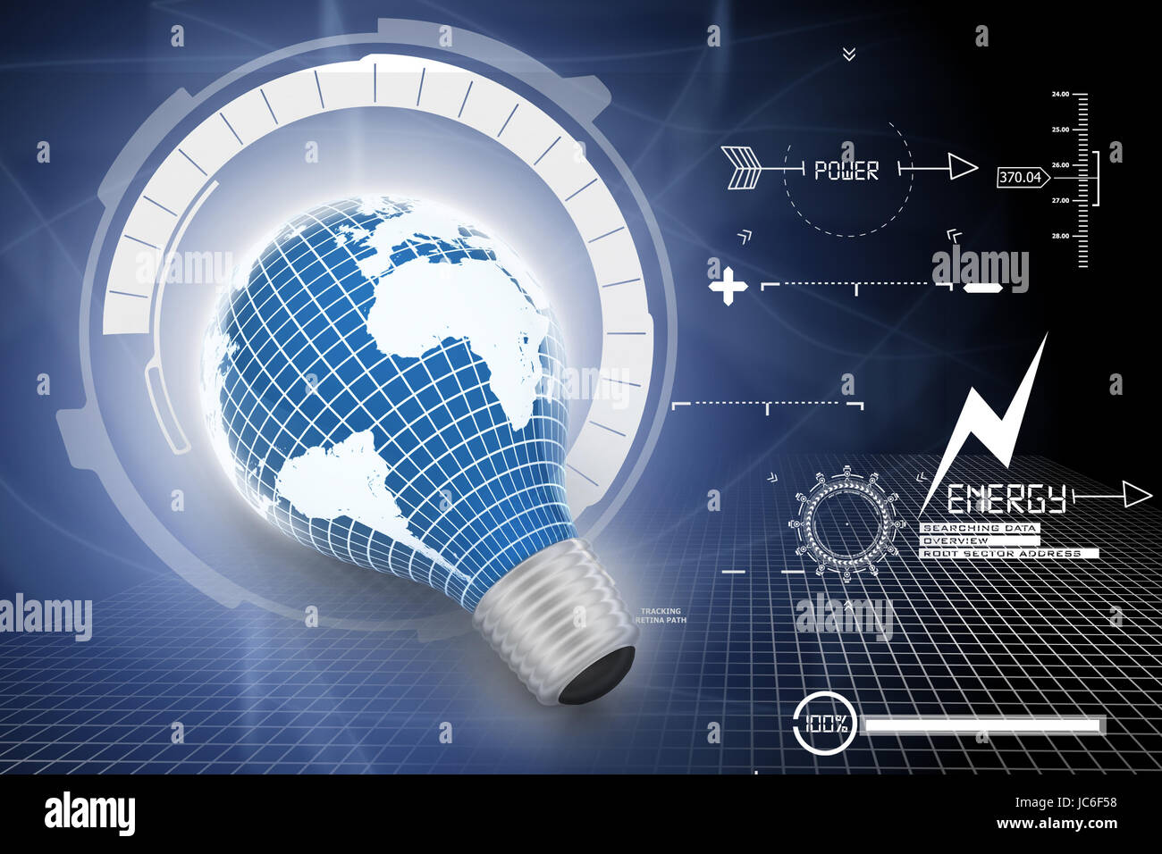 an electric light bulb with a world map Stock Photo - Alamy