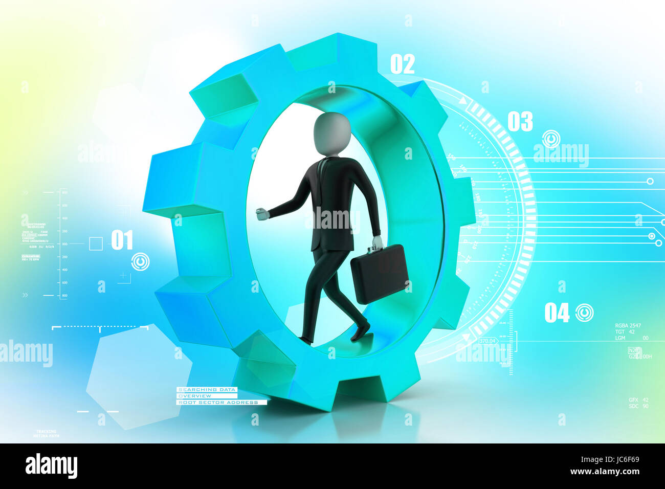 Business man running in gear wheels Stock Photo - Alamy