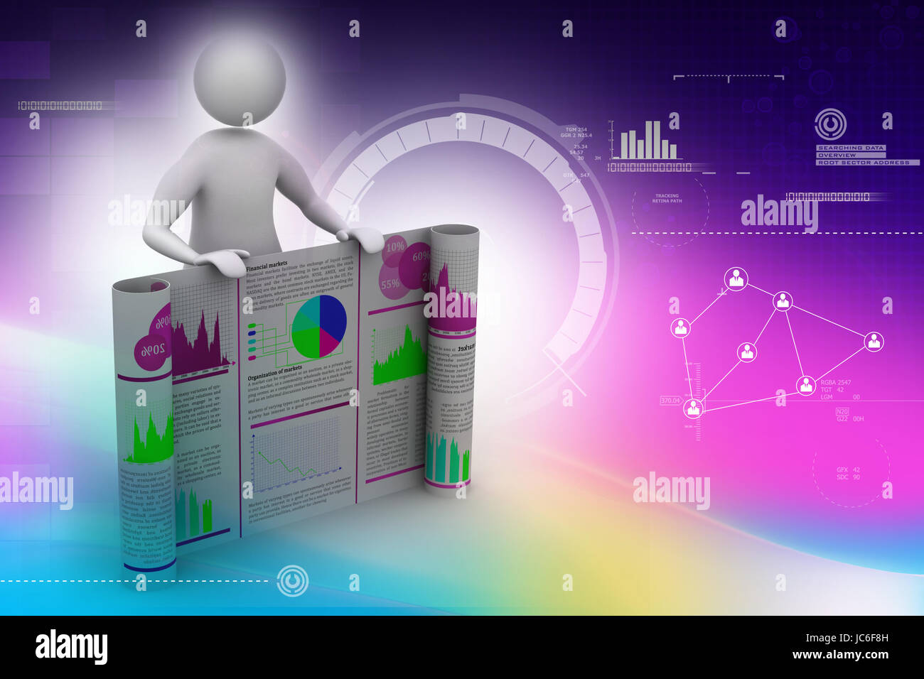 3d man showing the business report Stock Photo - Alamy