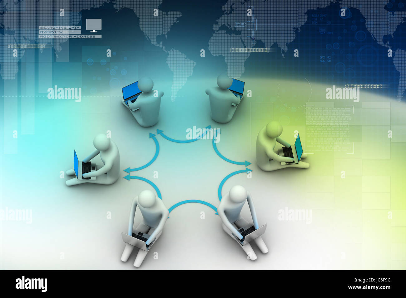 3d illustration of people working online on laptop Stock Photo - Alamy