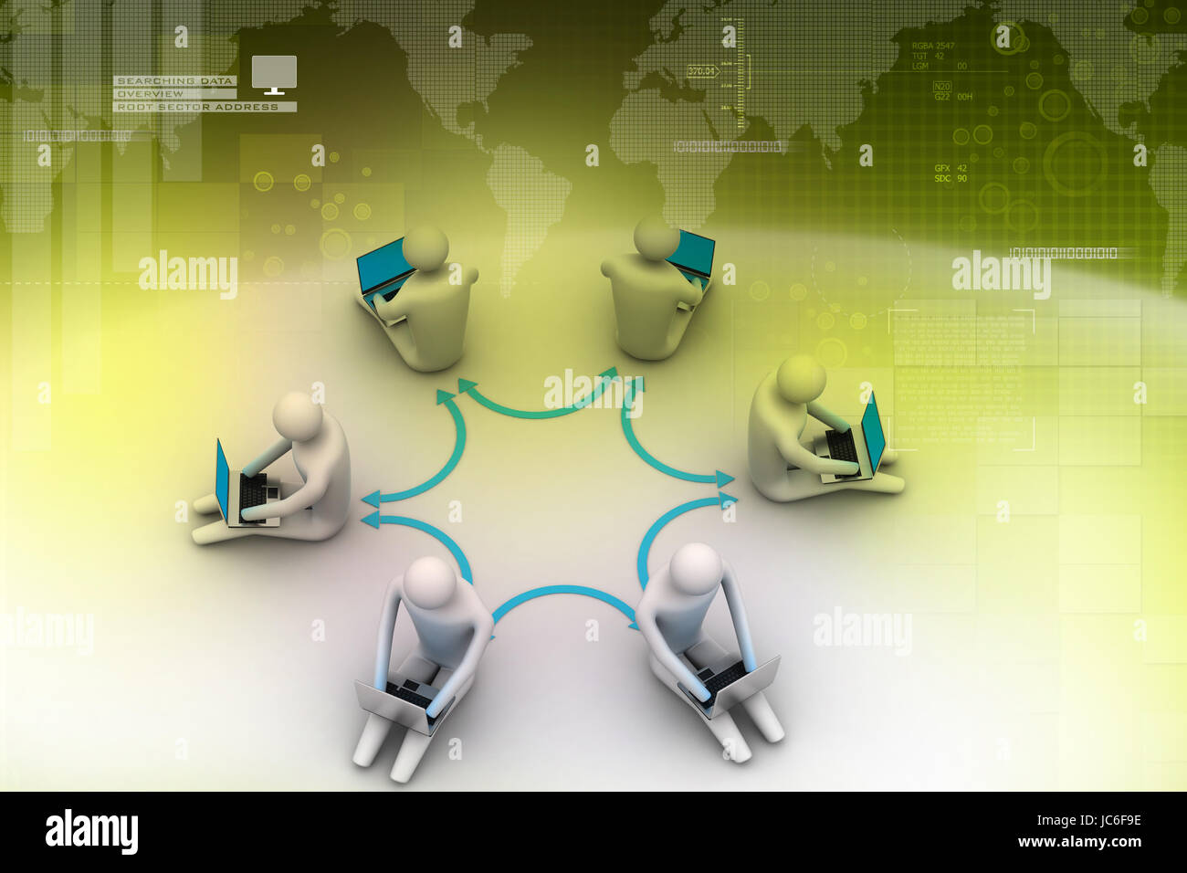 3d illustration of people working online on laptop Stock Photo - Alamy