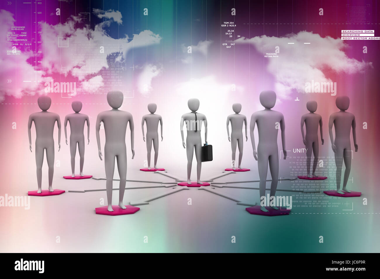 3d image of virtual men on global connection Stock Photo - Alamy