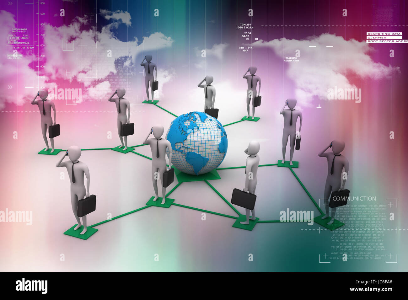 3d image of virtual men on global connection Stock Photo - Alamy