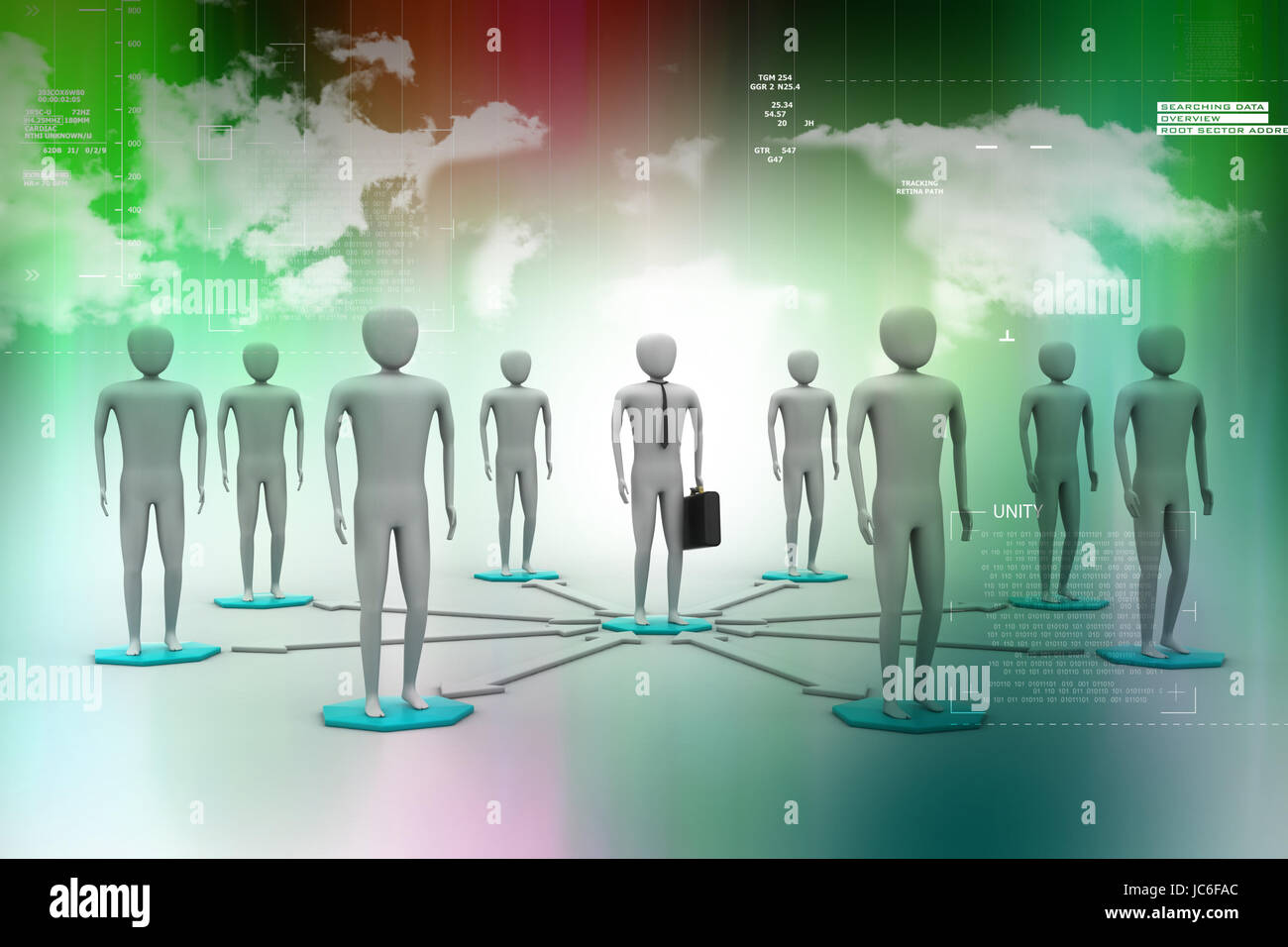 3d image of virtual men on global connection Stock Photo - Alamy