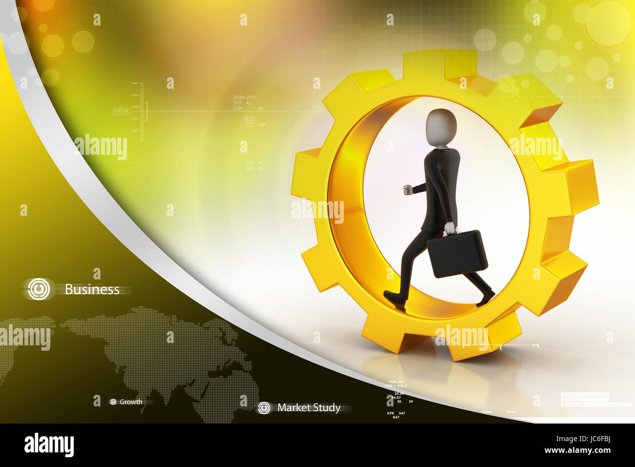 Business man running in gear wheels Stock Photo - Alamy