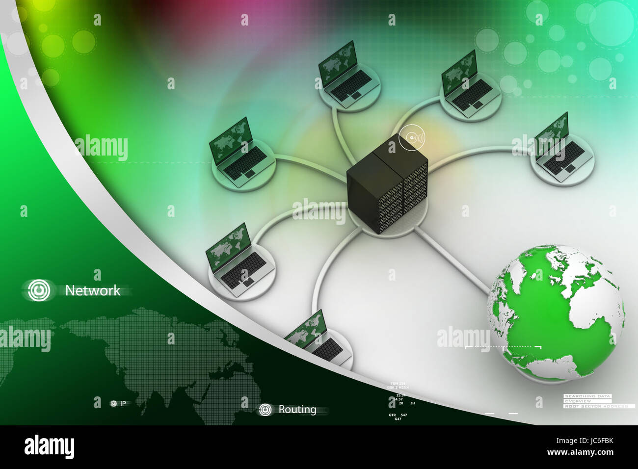 laptop with big server Net Work firewall. 3D Image Stock Photo - Alamy