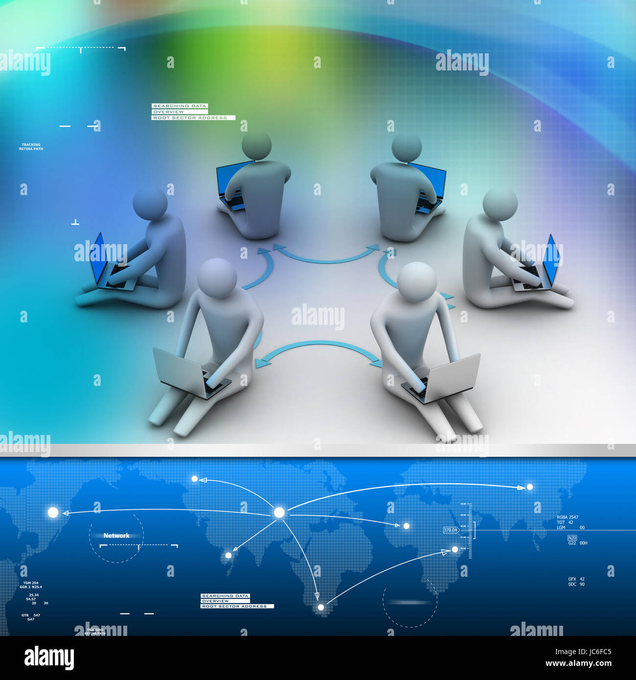 3d illustration of people working online on laptop Stock Photo - Alamy