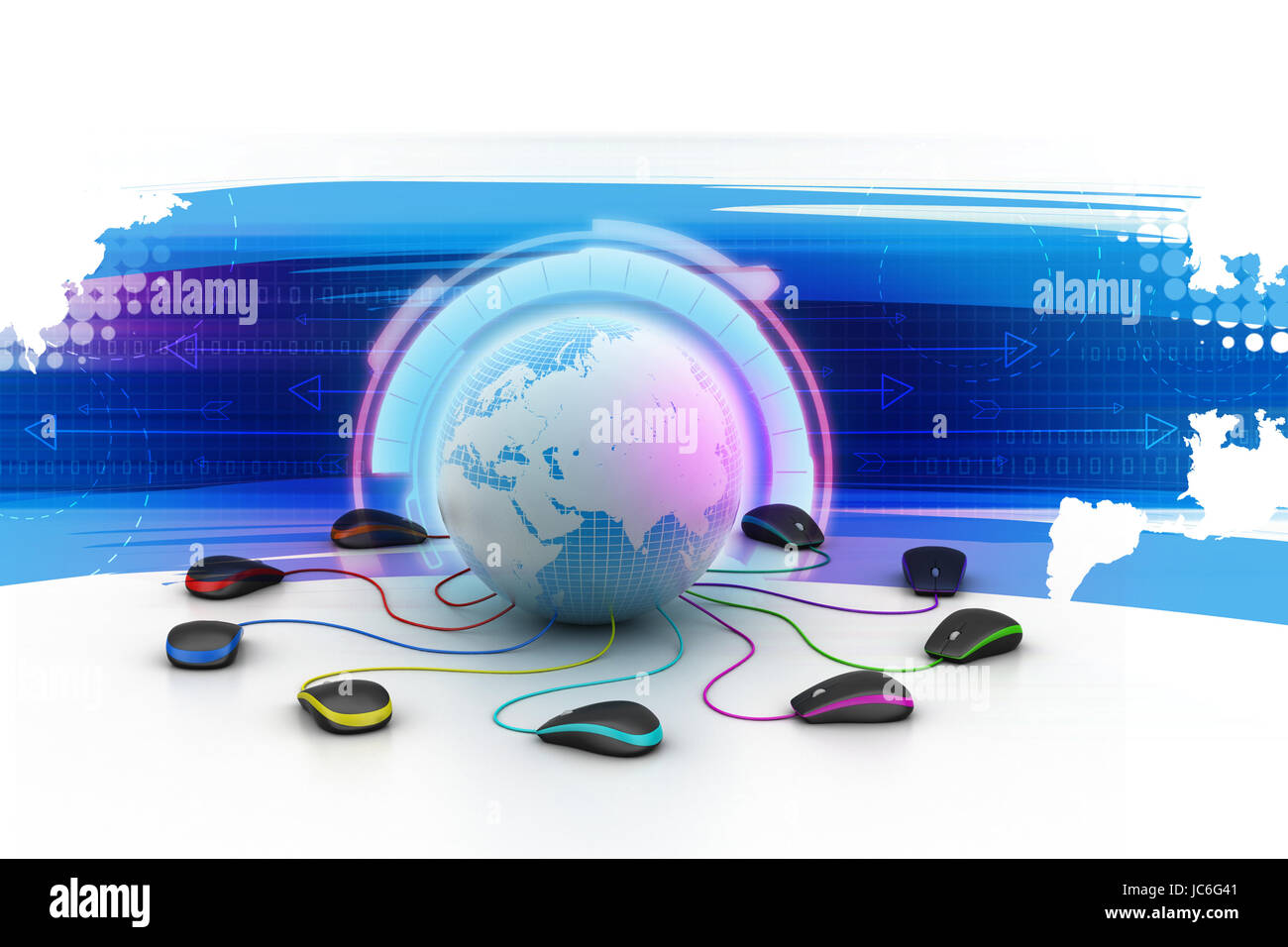 Globe connecting with computer mouse Stock Photo - Alamy