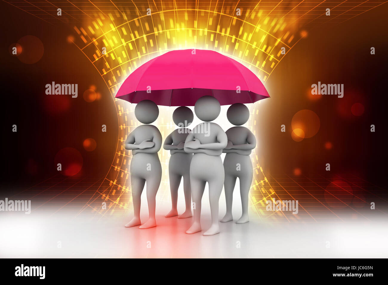 3d people under a red umbrella, team work concept Stock Photo - Alamy
