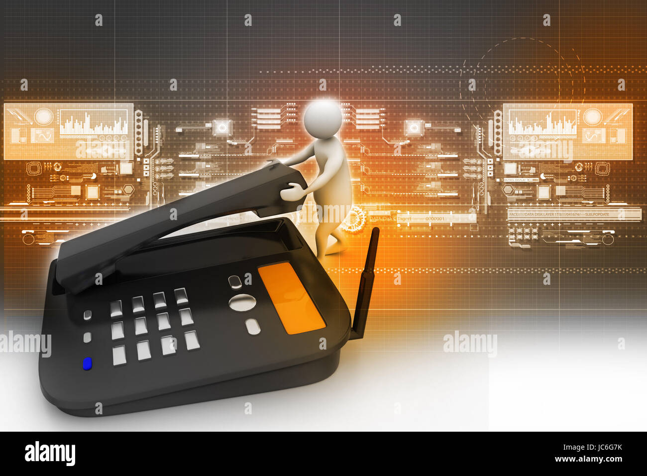 3d man with telephone, communication concept Stock Photo - Alamy