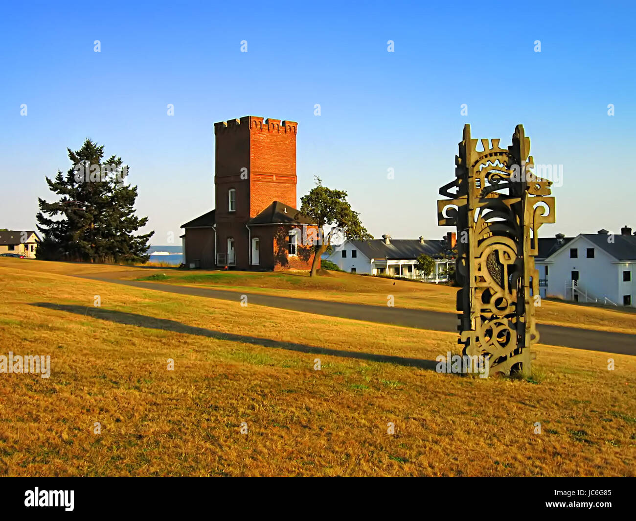 A photograph of old military buildings located near a waterway Stock ...